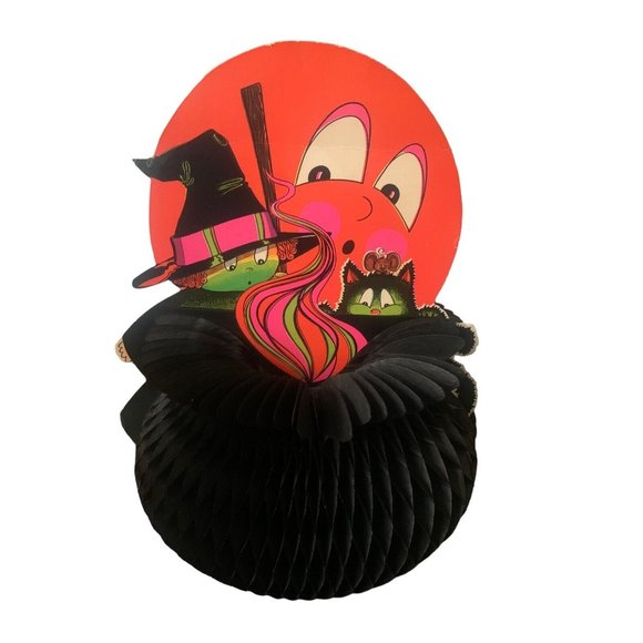 Other | Vintage Beistle Halloween Honeycomb Green Witch Black Cat Moon ...
